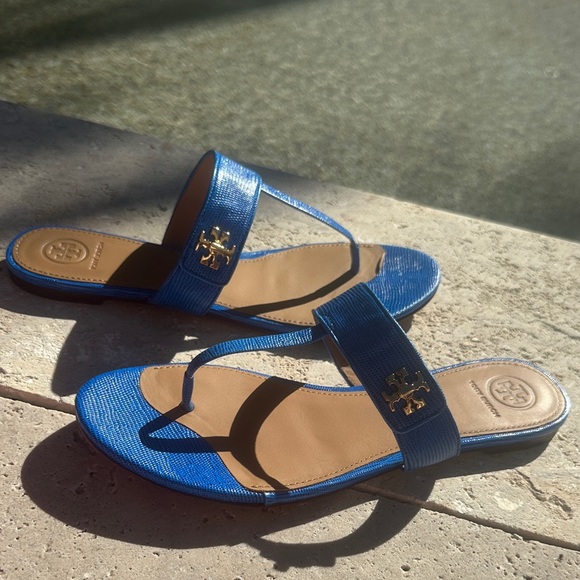 Tory Burch | Shoes | Tory Burch Metallic Blue Sandals | Poshmark
